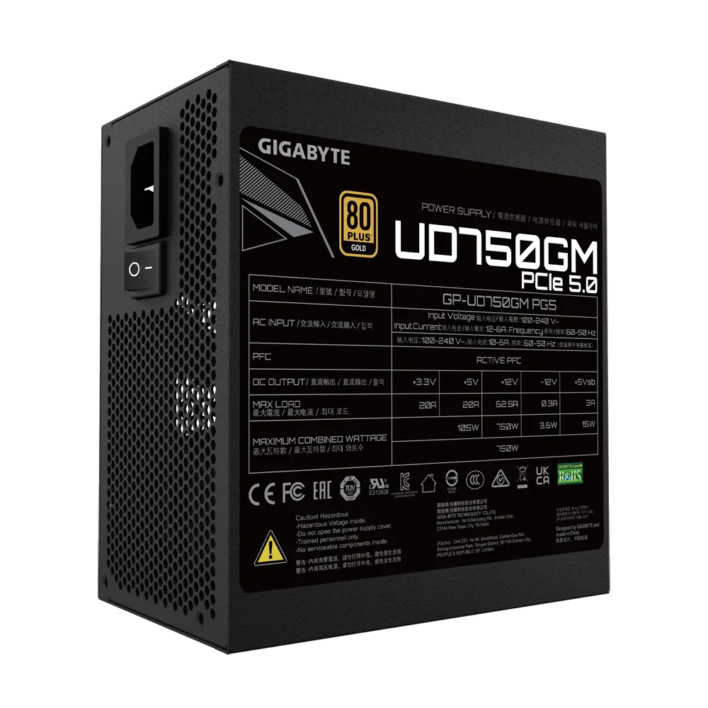 Gigabyte UD750GM PG5 750W Gold Rated Power Supply, 16-Pin Fully Modular | Crox Development